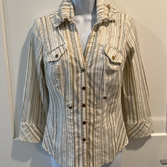 Cache | Tops | Cache Snap Front Blouse Ribbon Like Fabric With Stretch ...